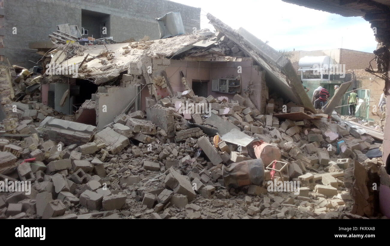 Fallujah, Iraq. 9th Mar, 2016. A destroyed building is seen after an ...