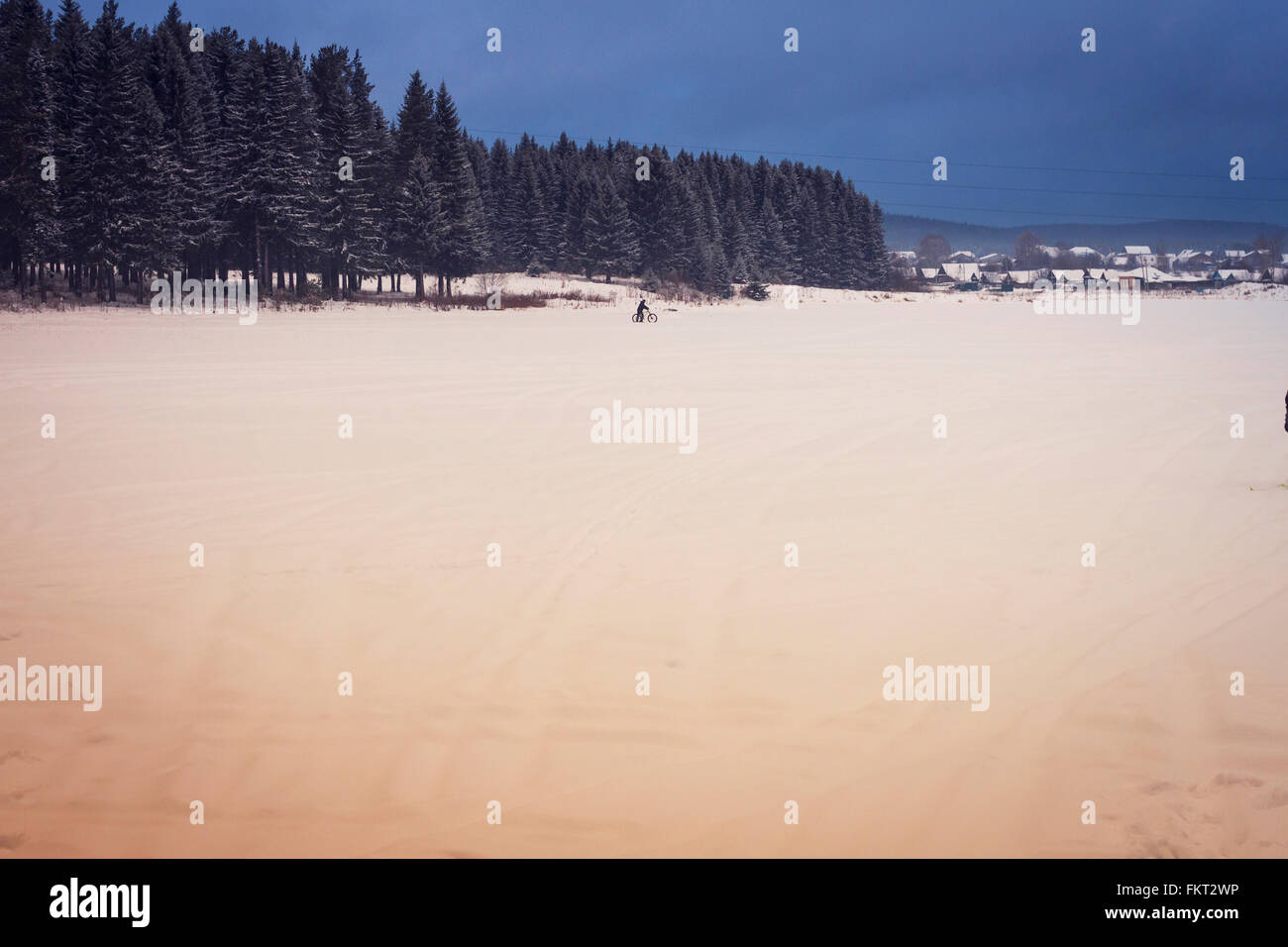 Snowy field in rural landscape Stock Photo - Alamy