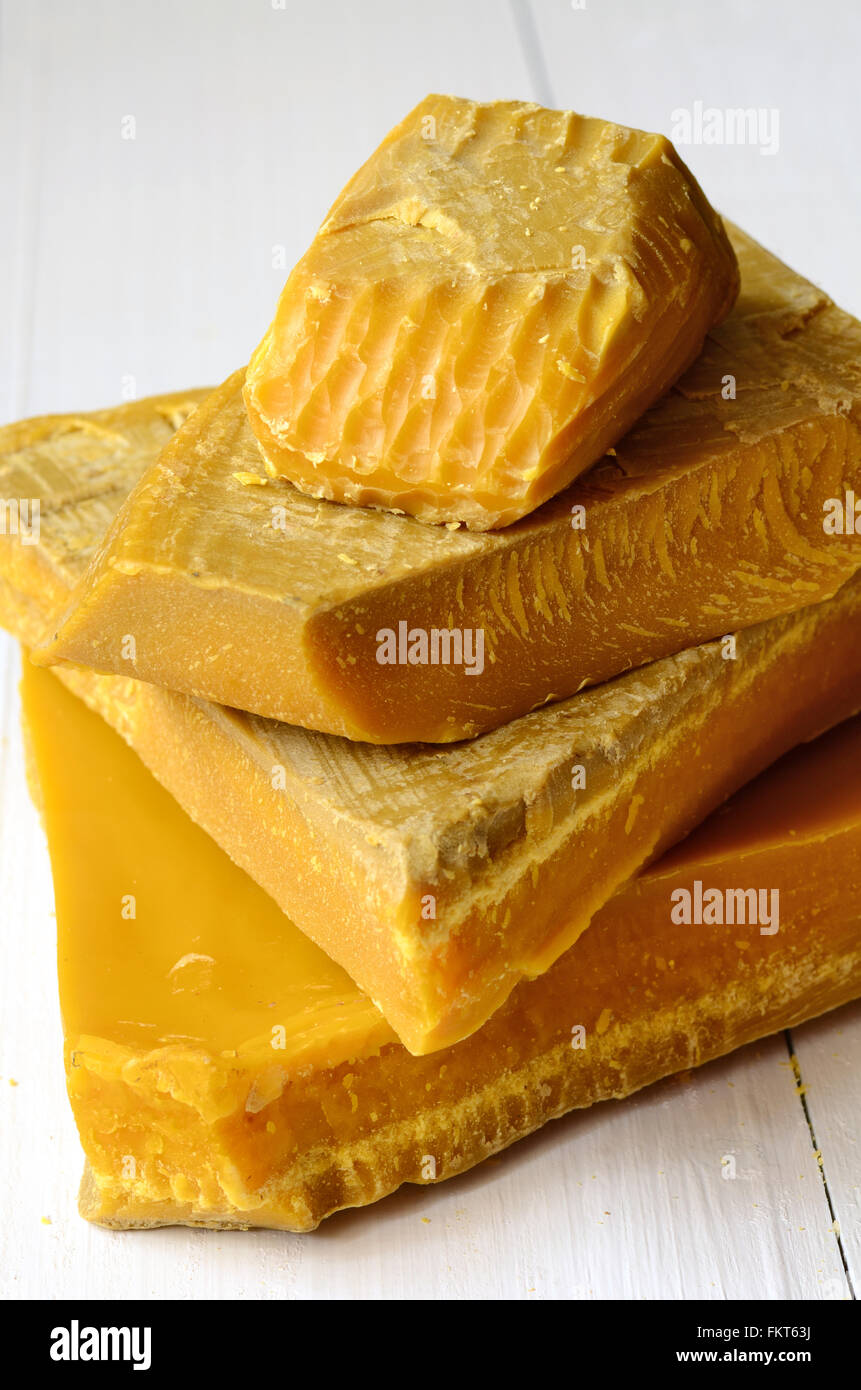 Beeswax, natural wax produced by honey bees Stock Photo - Alamy