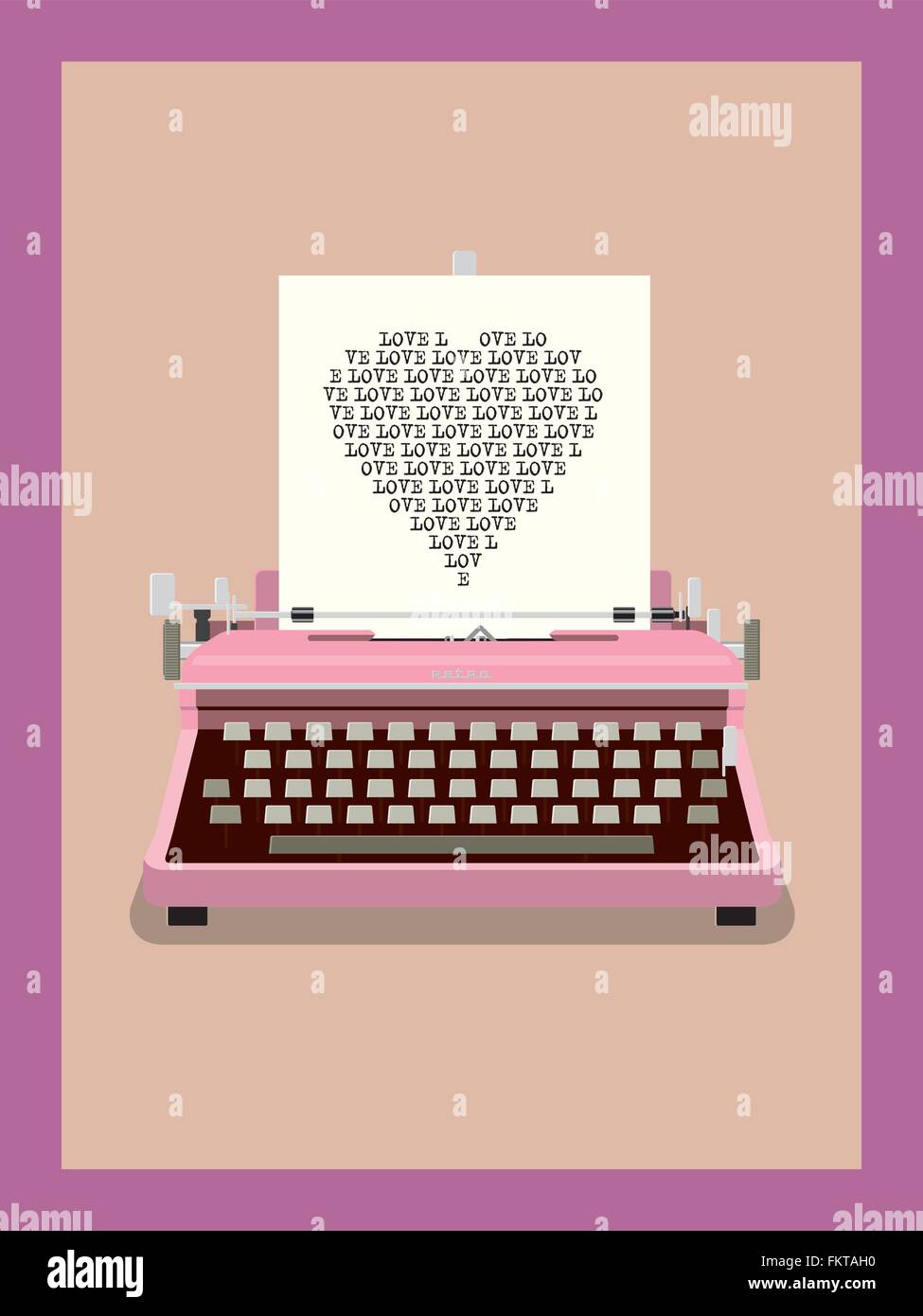 Heart shape made of repeated word love on sheet of paper in vintage ...