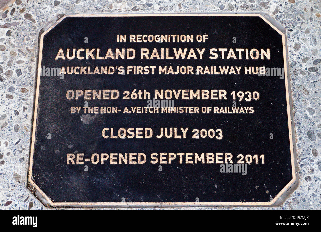 Plaque at Strand Station in Auckland, New Zealand Stock Photo - Alamy