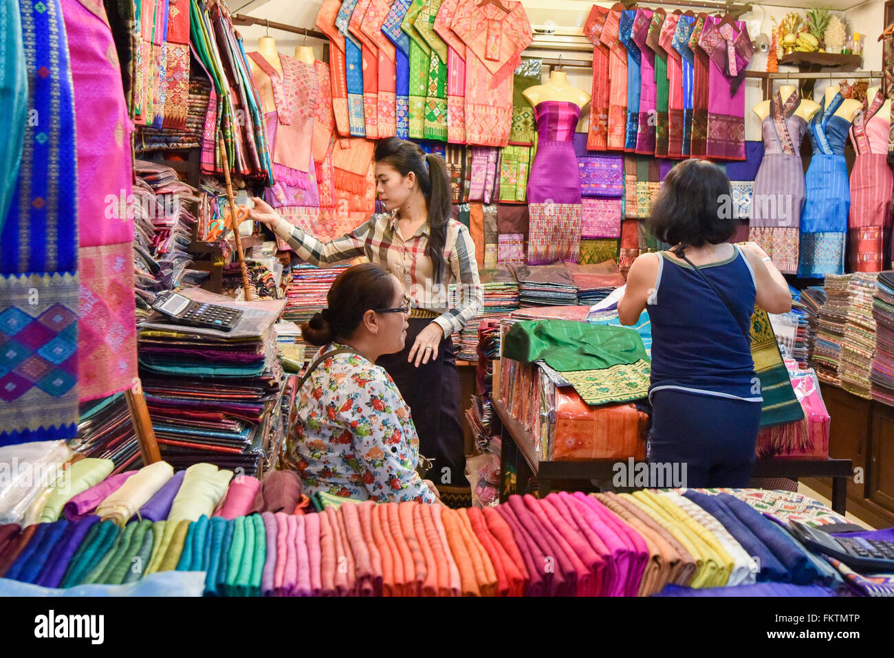 Textile shop Vientiane Laos Stock Photo - Alamy