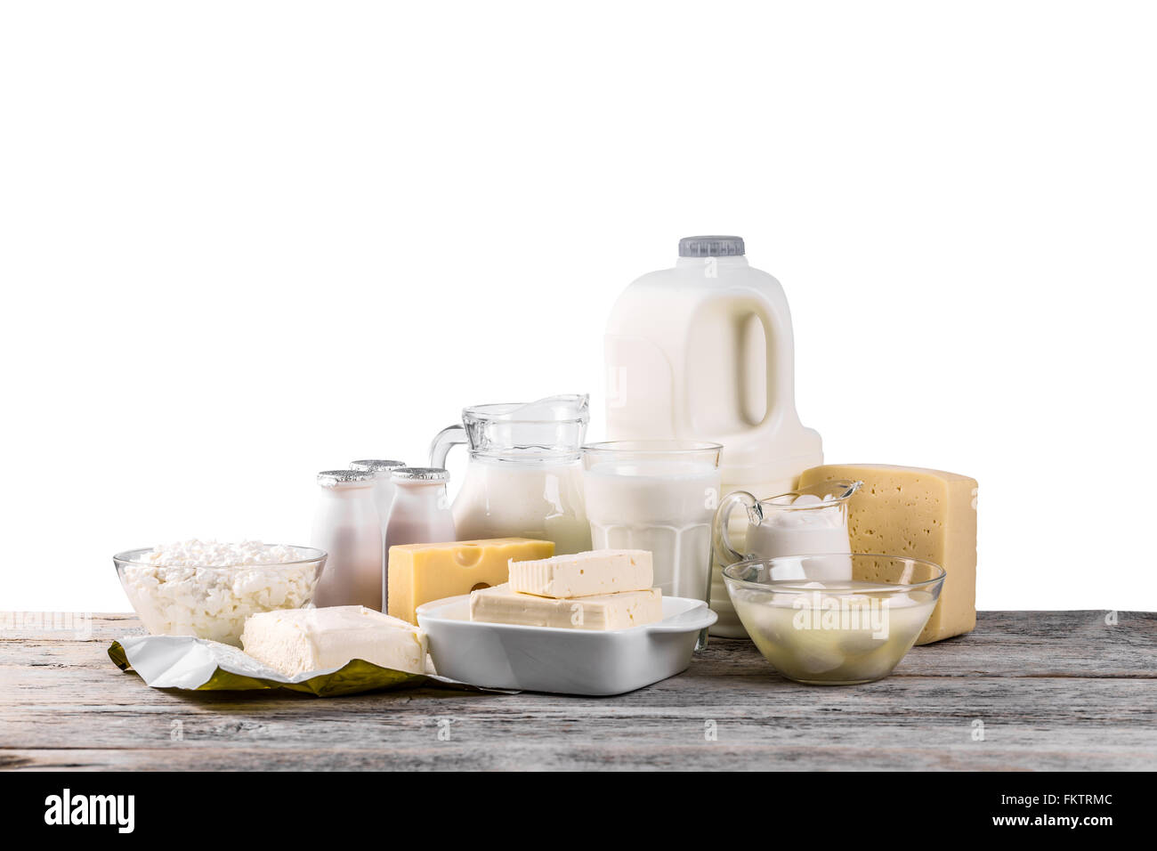 Dairy products on wooden table Stock Photo - Alamy