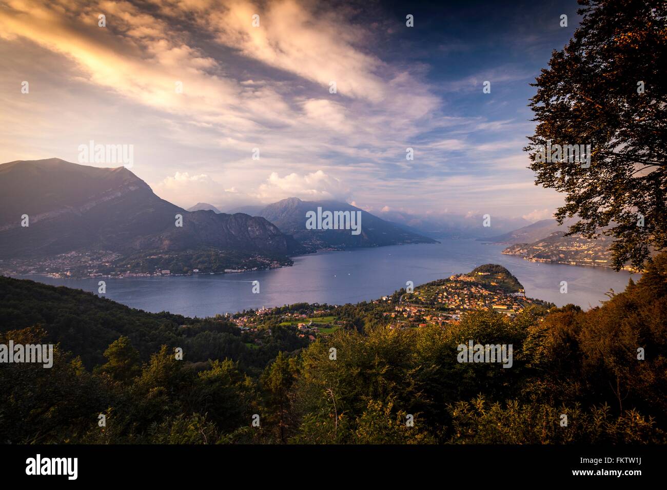 Elevated view of lake and mountains, Bellagio, Lombardy, Italy Stock ...