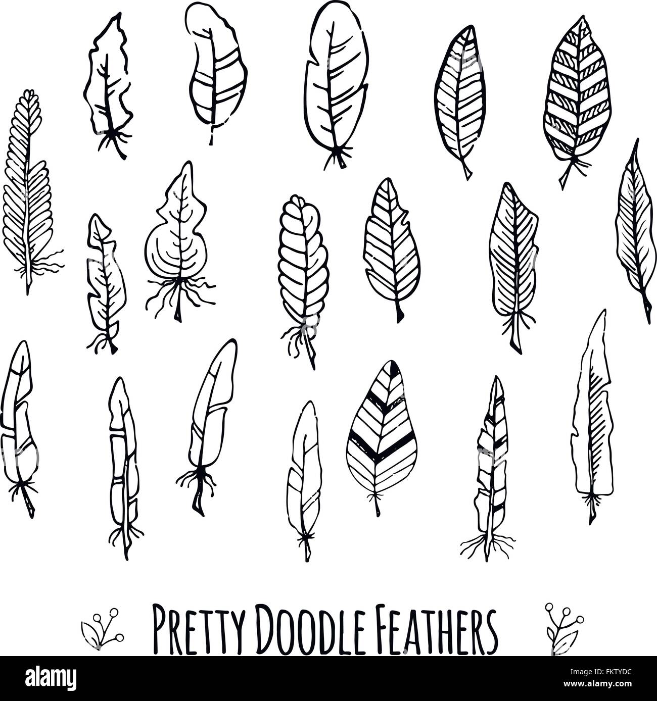 Set of vector hand-drawn stylized feathers. Doodle Stock Vector Image ...