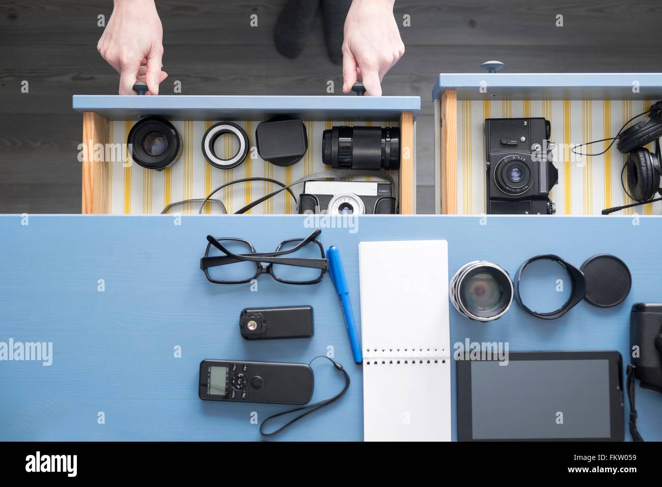 Overhead desk drawer hi-res stock photography and images - Alamy