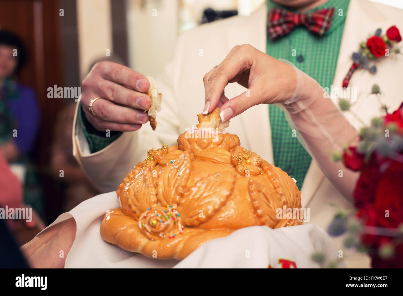 Beautiful baked loaf. Traditional food at slavic weddings Stock Photo ...
