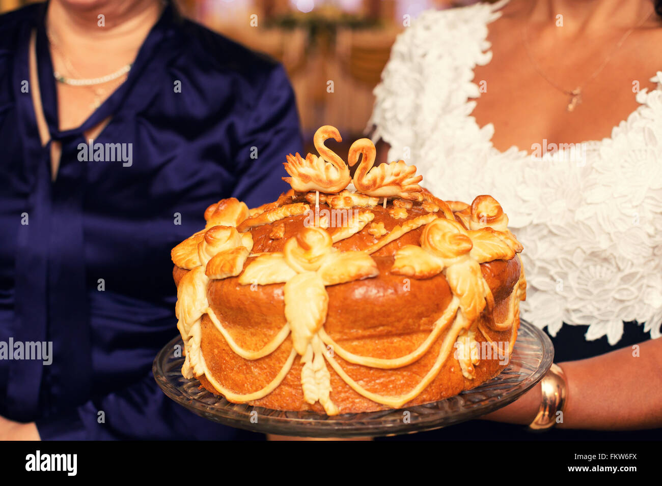 Beautiful baked loaf. Traditional food at slavic weddings Stock Photo ...