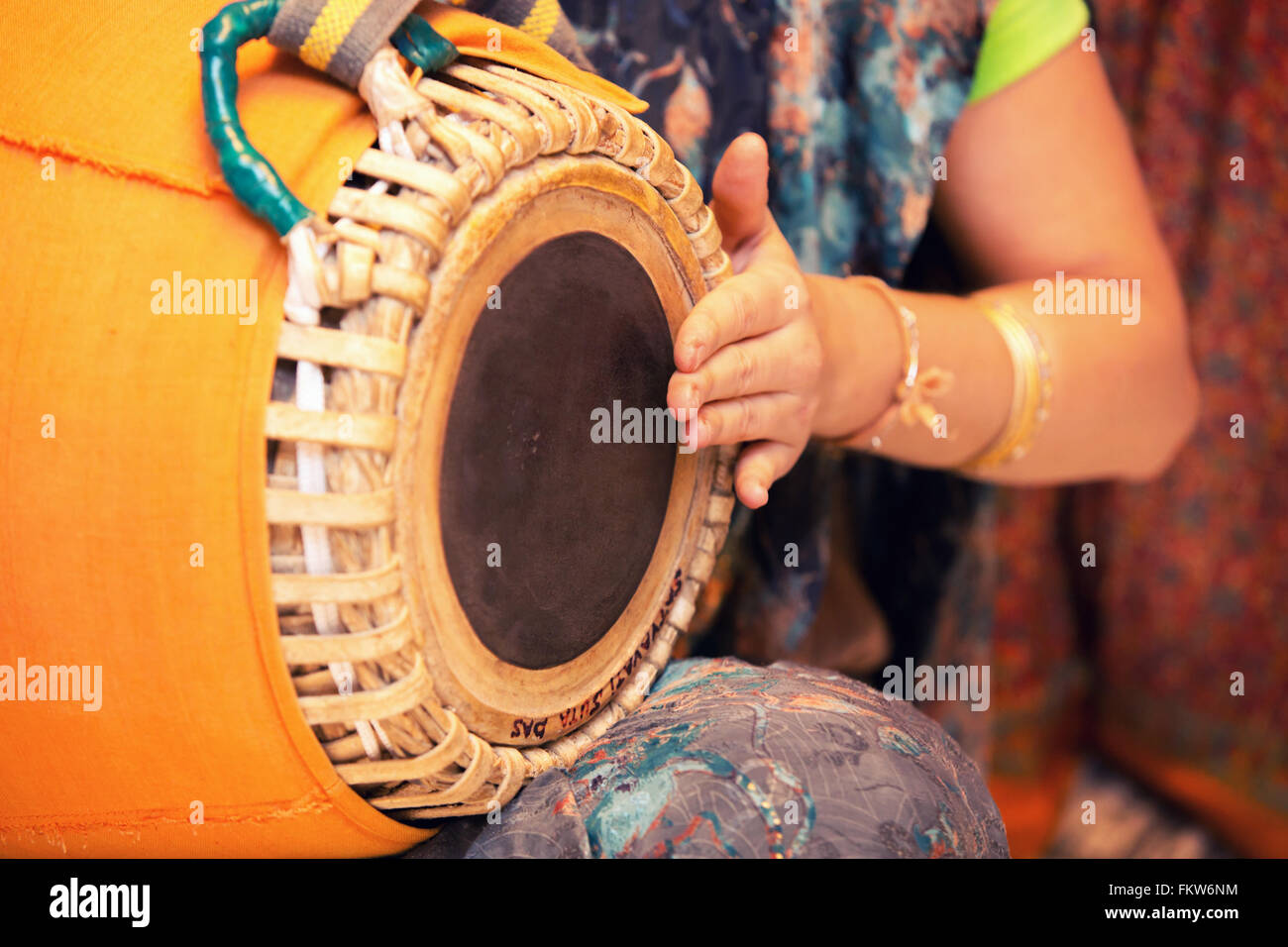 woman playing on traditional Indian tabla drums close up Stock Photo ...