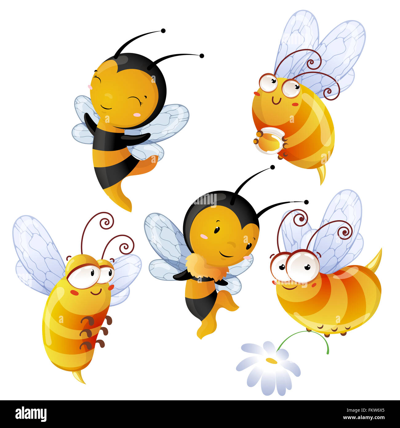 Set of bright cheerful bees Stock Photo - Alamy