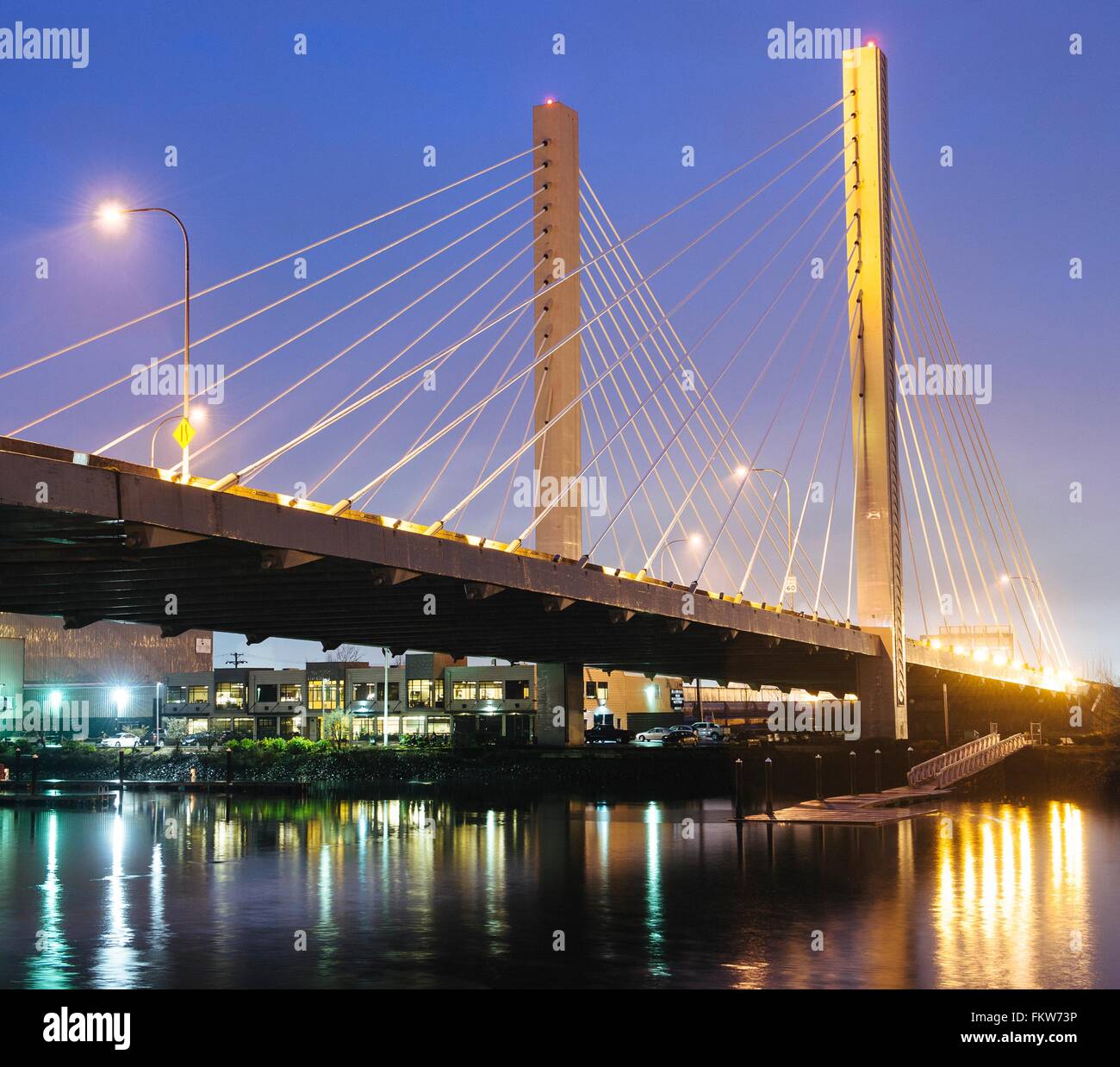 View of Tacoma Narrows bridge and the Narrows at night, Tacoma ...