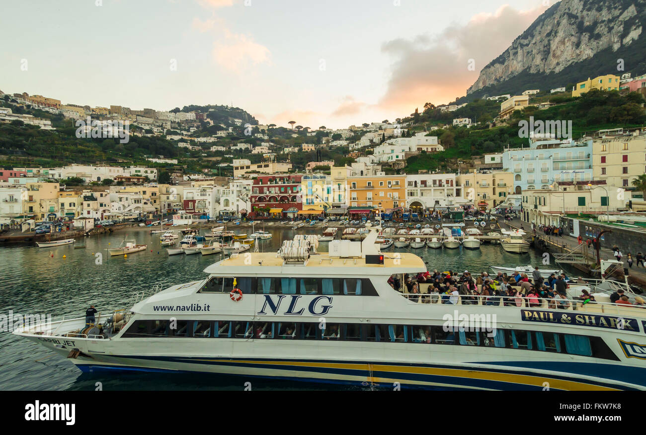 Sunset over Marina Grande ,Capri Island .Cruise transportation to one ...
