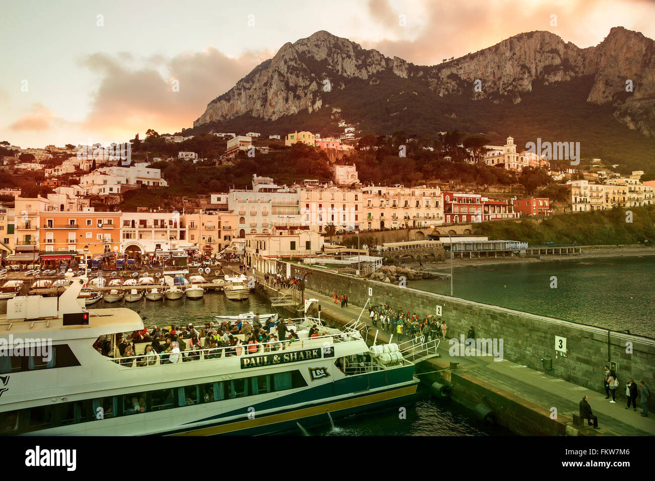 Sunset over Marina Grande ,Capri Island .Cruise transportation to one ...
