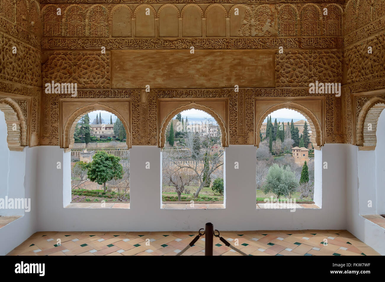 Chamber with arched windows, decorated with arab ornaments in Royal ...
