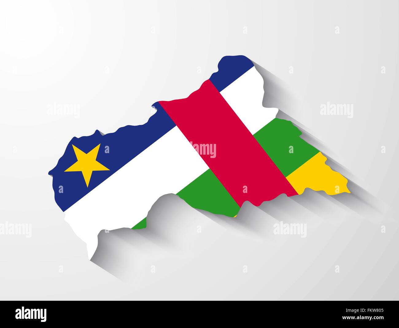 Central African Republic country map with flag and shadow effect Stock ...