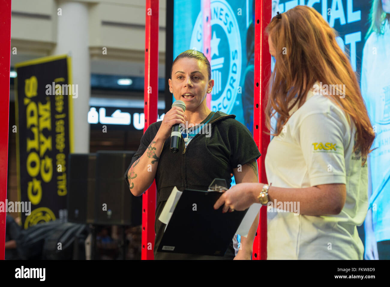 Abu Dhabi, UAE. 10th Mar, 2016. Australian Eva Clarke speaking before ...