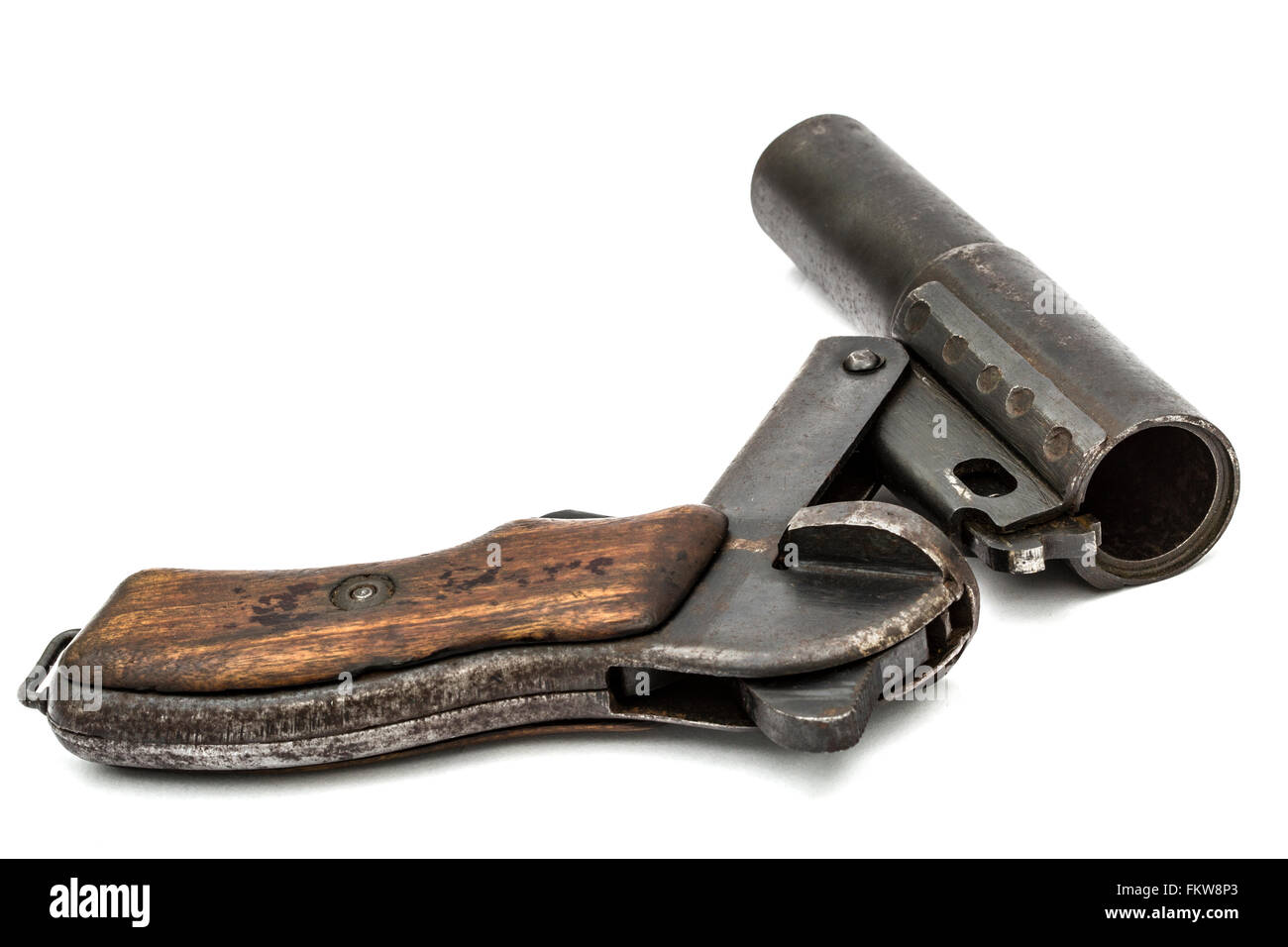 Old signal pistol, flare gun and cartridges, isolated on white ...