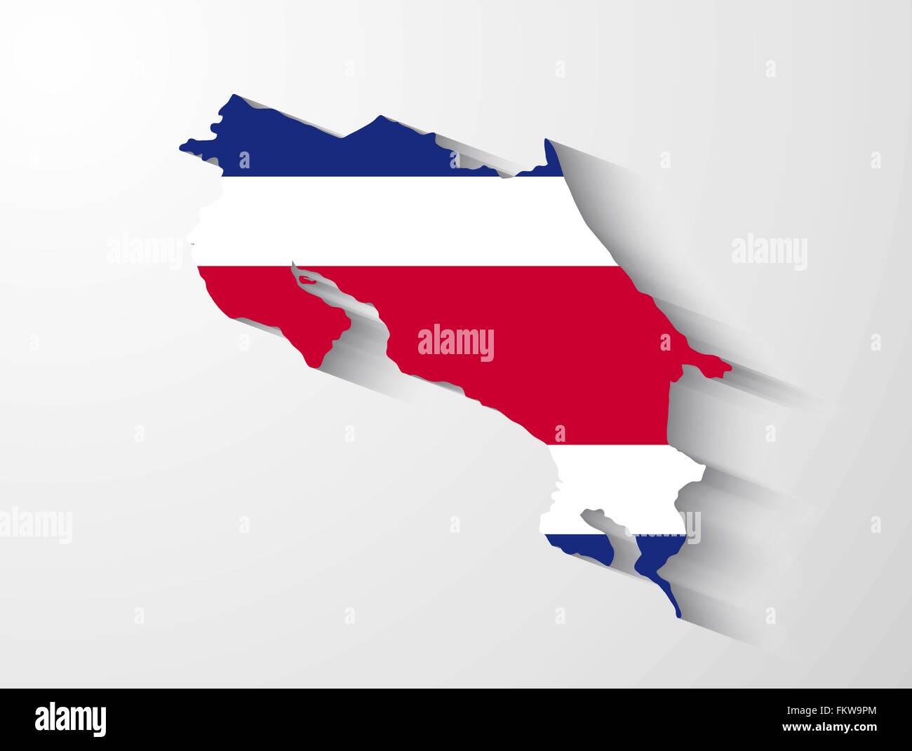 Costa Rica country map with flag and shadow effect Stock Vector Image ...