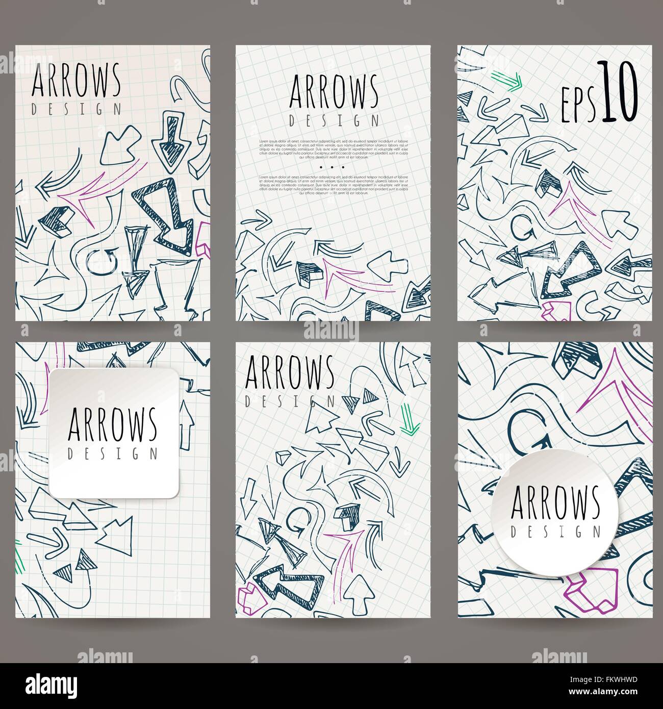 Set of six vector designs of hand-drawn arrow. Cover design, brochures ...