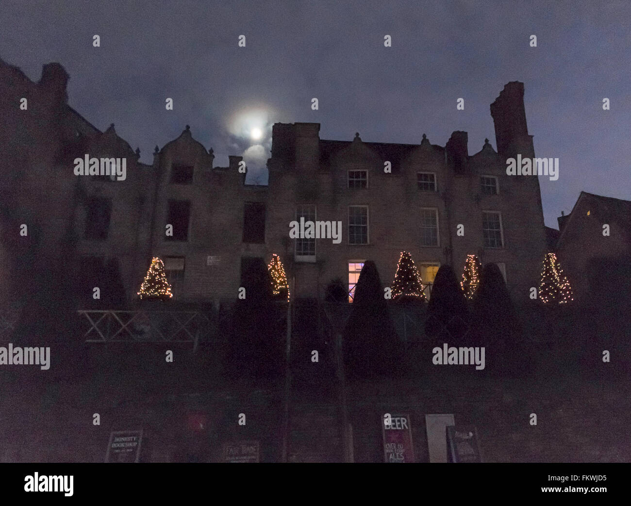 Hay on Wye Castle with Christmas Trees and lights Stock Photo - Alamy