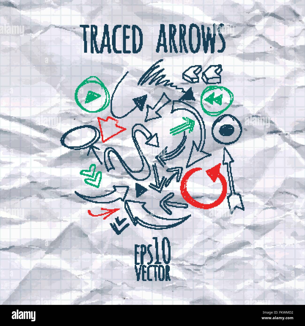 Vector background with a variety of hand-painted arrows on the rumpled ...