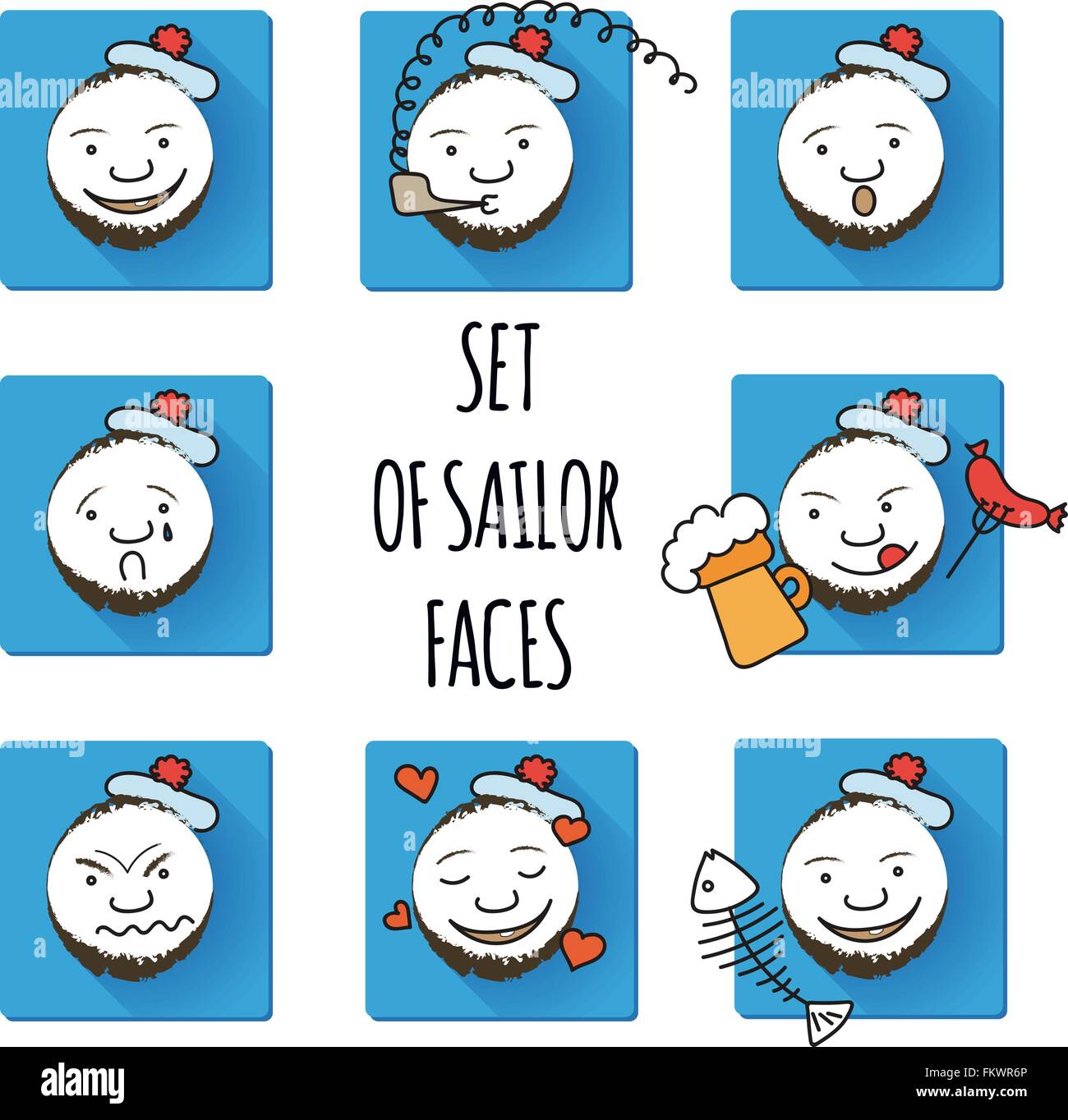 Set of Sailor Faces. Smiles. Fun Stock Vector Image & Art - Alamy