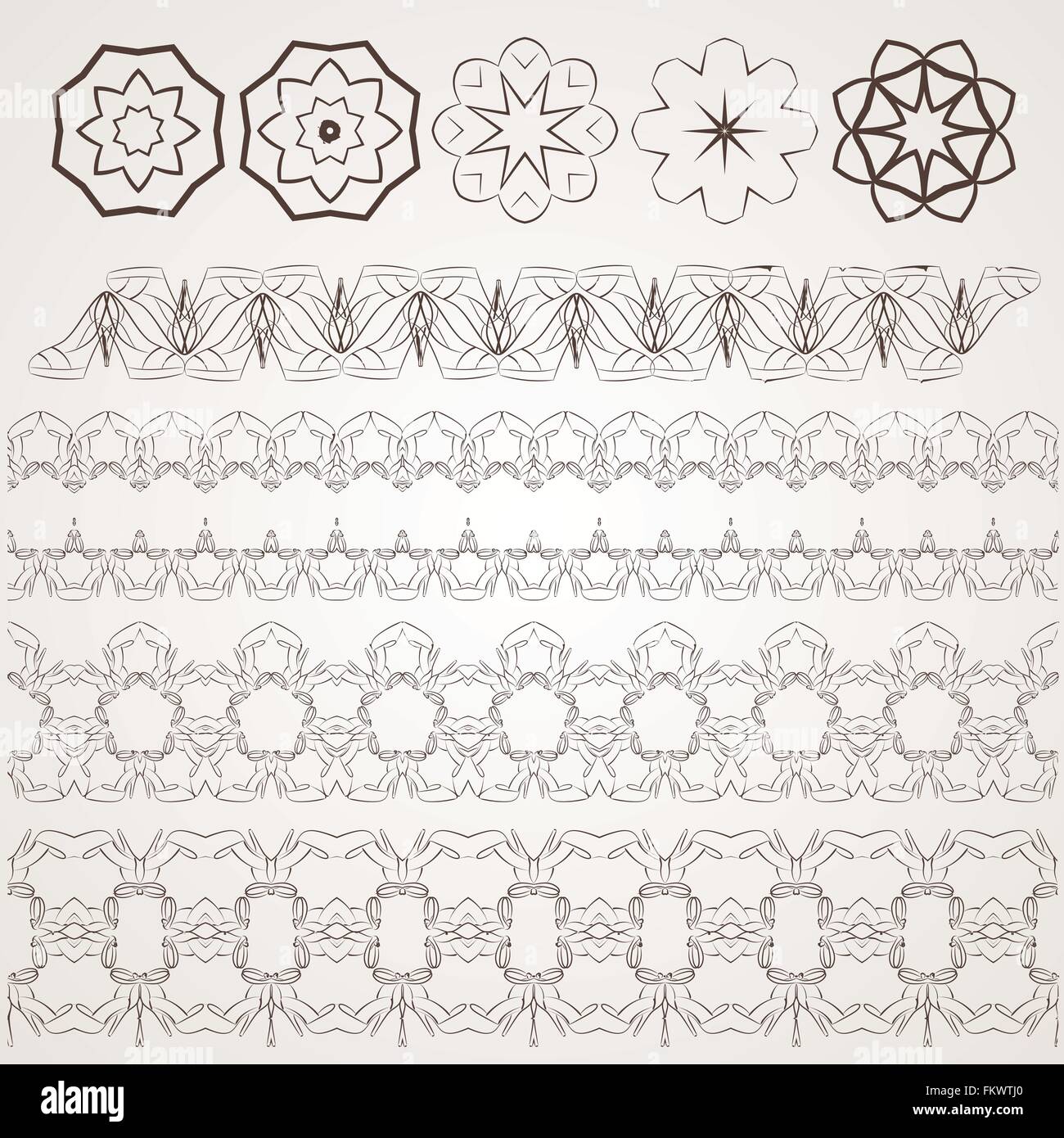 Set of vector filigree star, flowers, borders, frames and brushes of ...