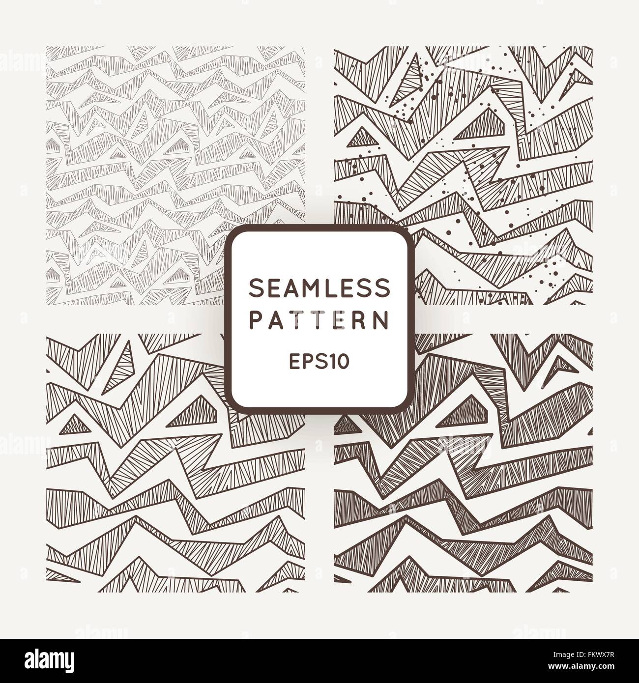 Set of vector seamless monochromatic patterns with striped broken lines ...
