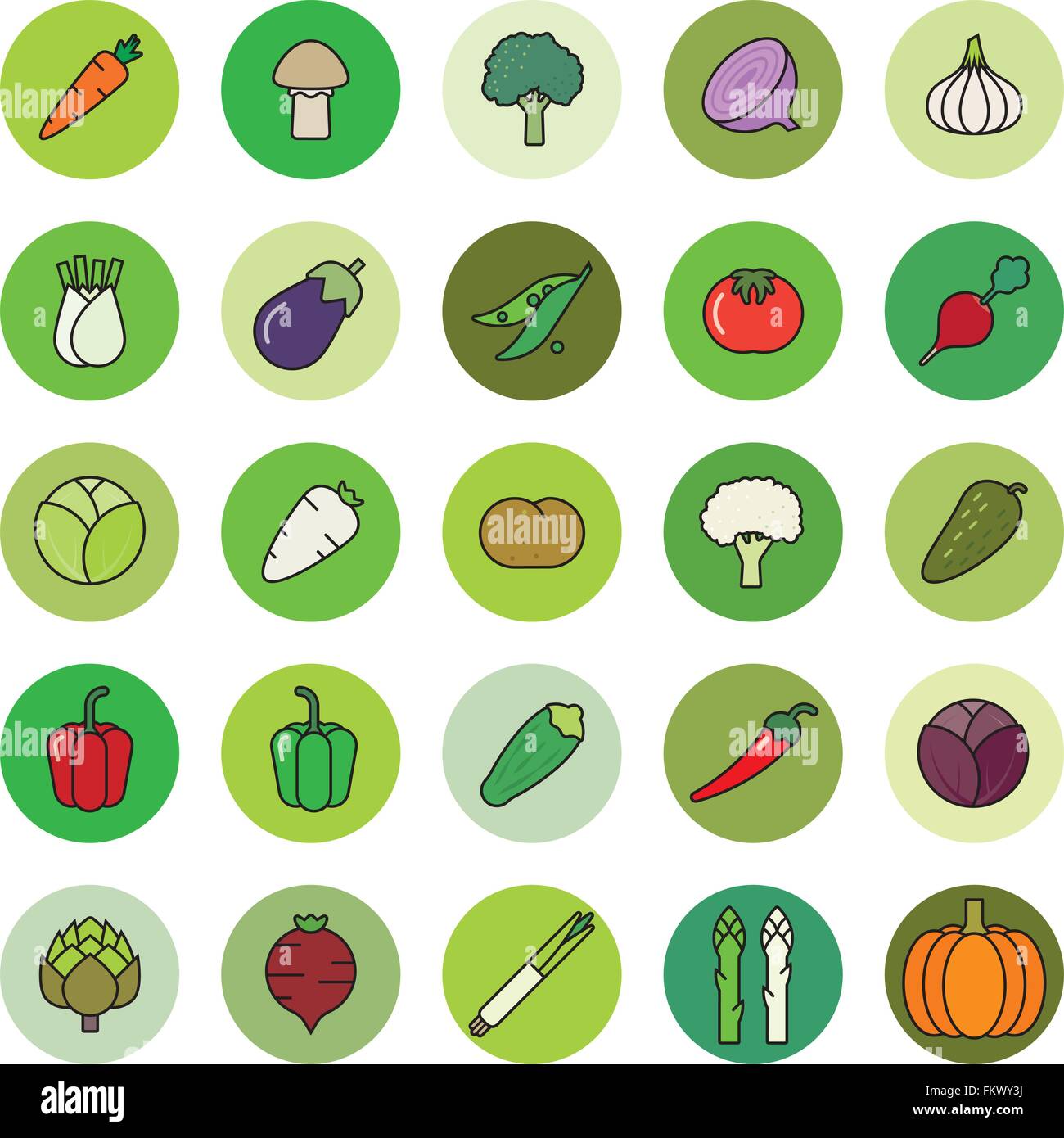 Collection of vegetables filled outline icons in green circles Stock ...