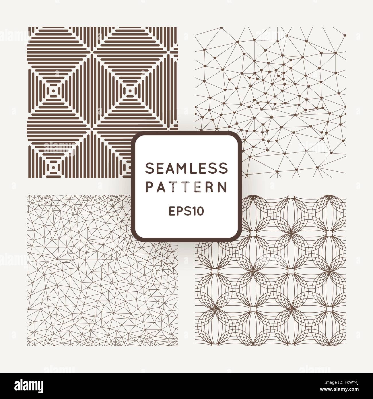 A set of four vector seamless patterns. Grid. Polygons. Squares. Waves ...