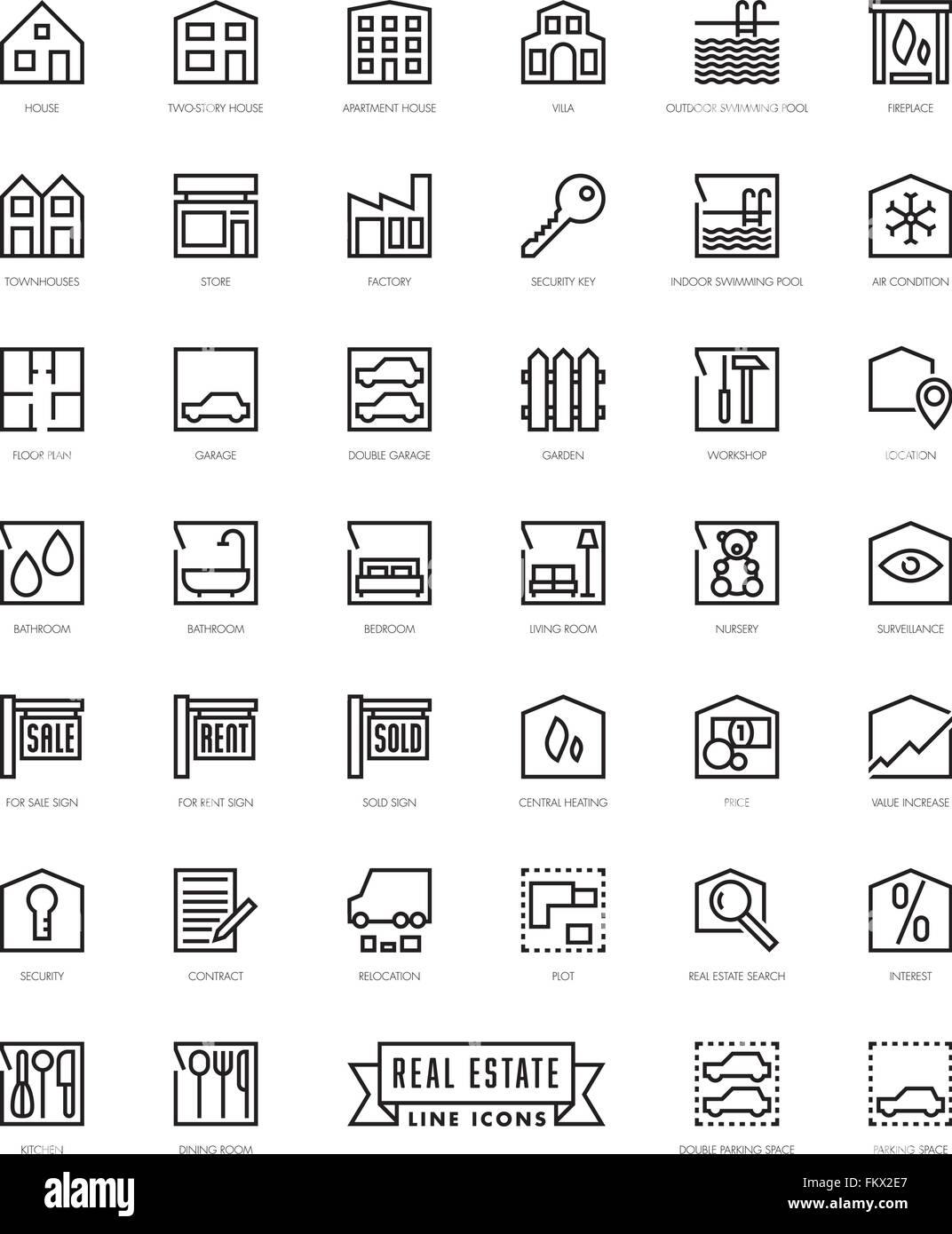Collection Of 40 Real Estate Themed Square Line Icons Stock Vector ...