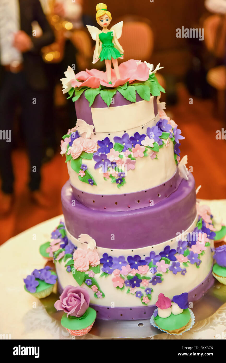 Birthday cake colored in natural light Stock Photo - Alamy
