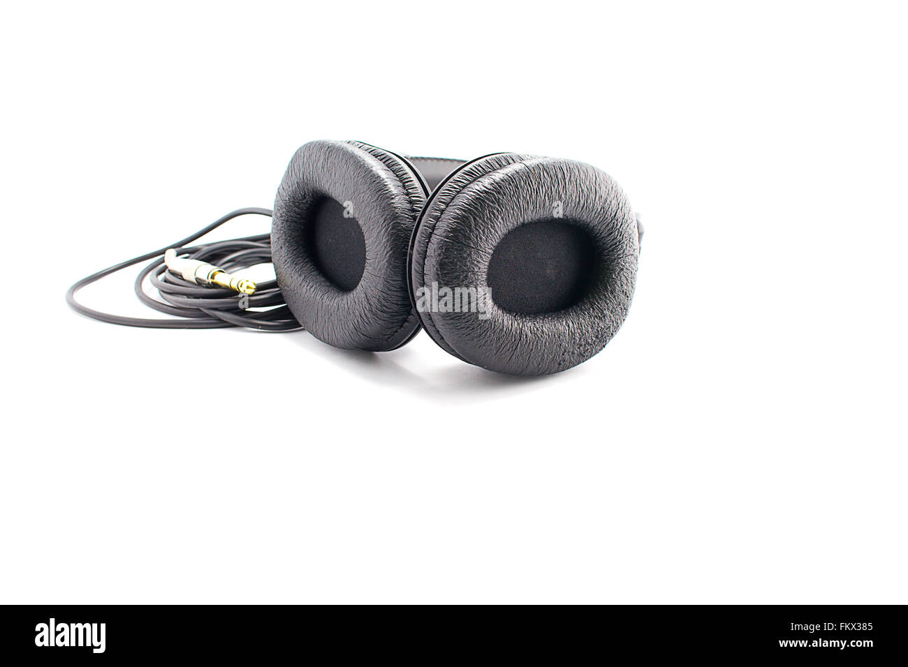 Beautiful leather black headphones isolated on white background Stock ...