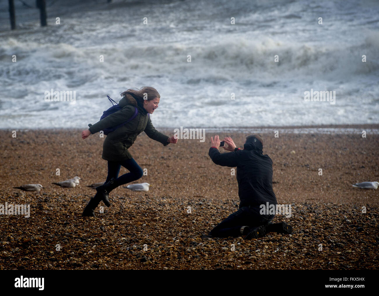 People take to the beach as Storm Imogen lashes Brighton Beach with ...