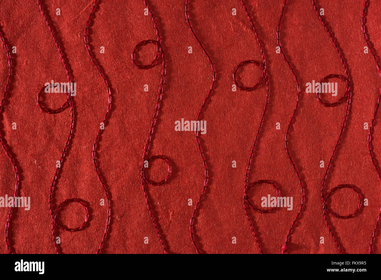 Red paper texture background. Waves, circles shapes stitched pattern ...