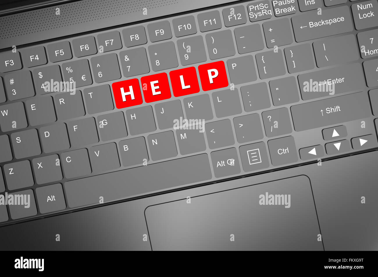 Keyboard with help text: 3D render illustration Stock Photo - Alamy