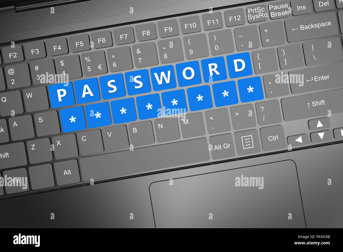Keyboard with password text: 3D render illustration Stock Photo - Alamy