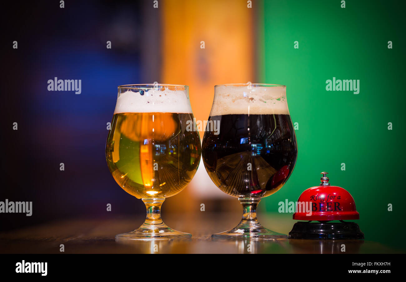 Two glasses of lager - Ring for a Beer Stock Photo - Alamy
