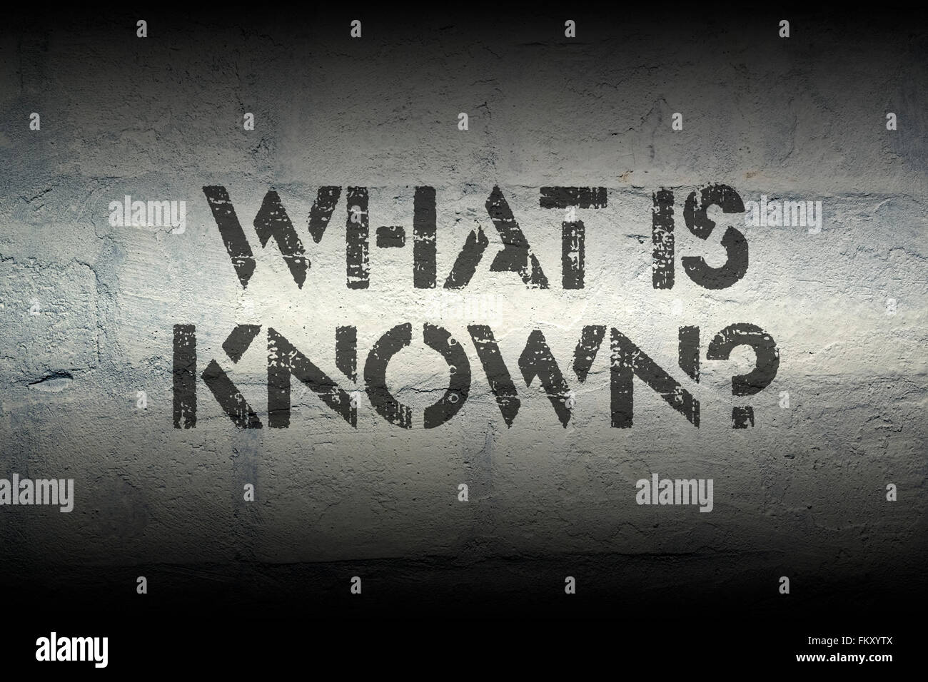 what is known stencil print on the grunge white brick wall Stock Photo ...