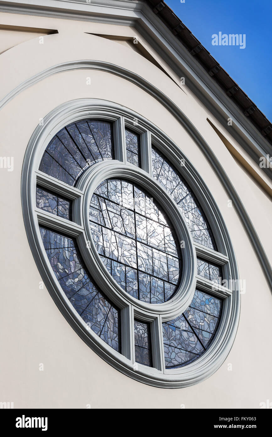 round window with stained-glass window in a church Stock Photo - Alamy