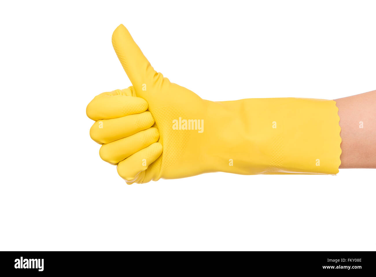 OK sign hand in a yellow glove Stock Photo - Alamy