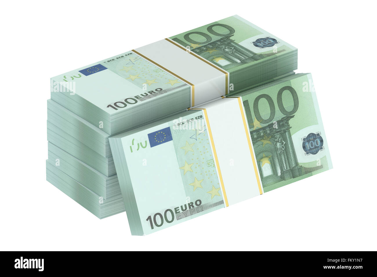 packs of 100 euro isolated on white background Stock Photo - Alamy