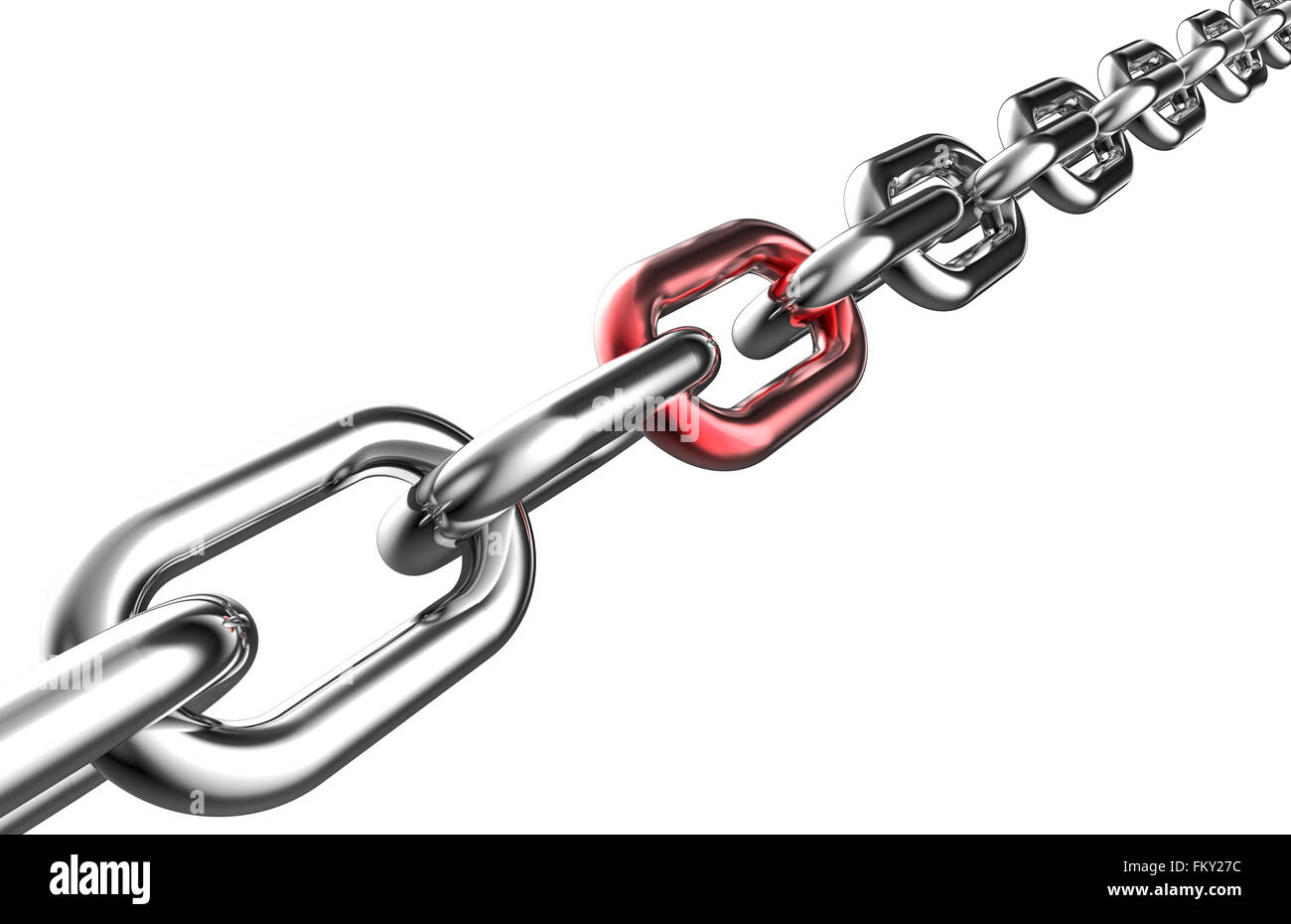Chrome chain with a red link on white background Stock Photo - Alamy