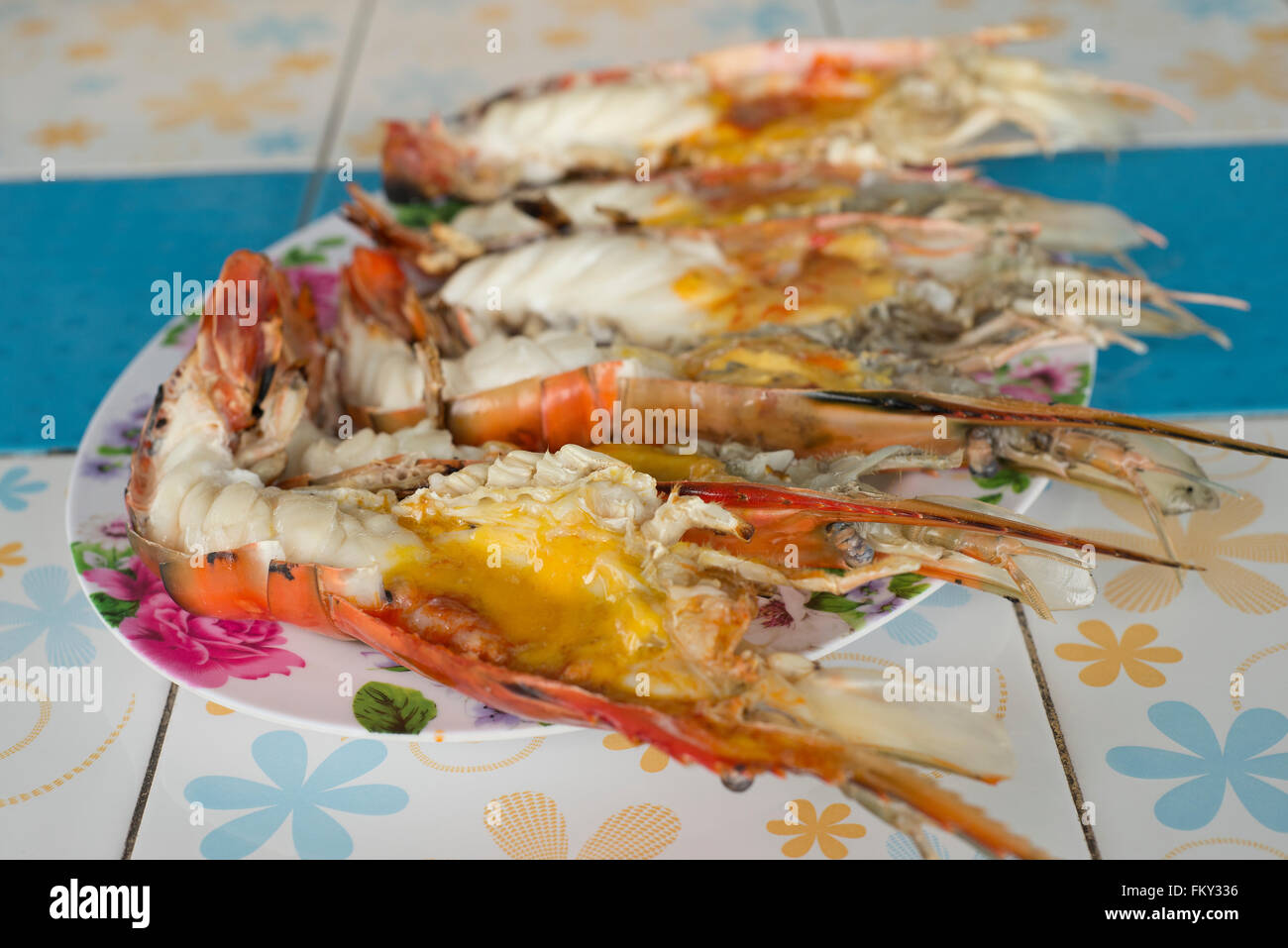 Grilled giant river prawn on dish Stock Photo - Alamy