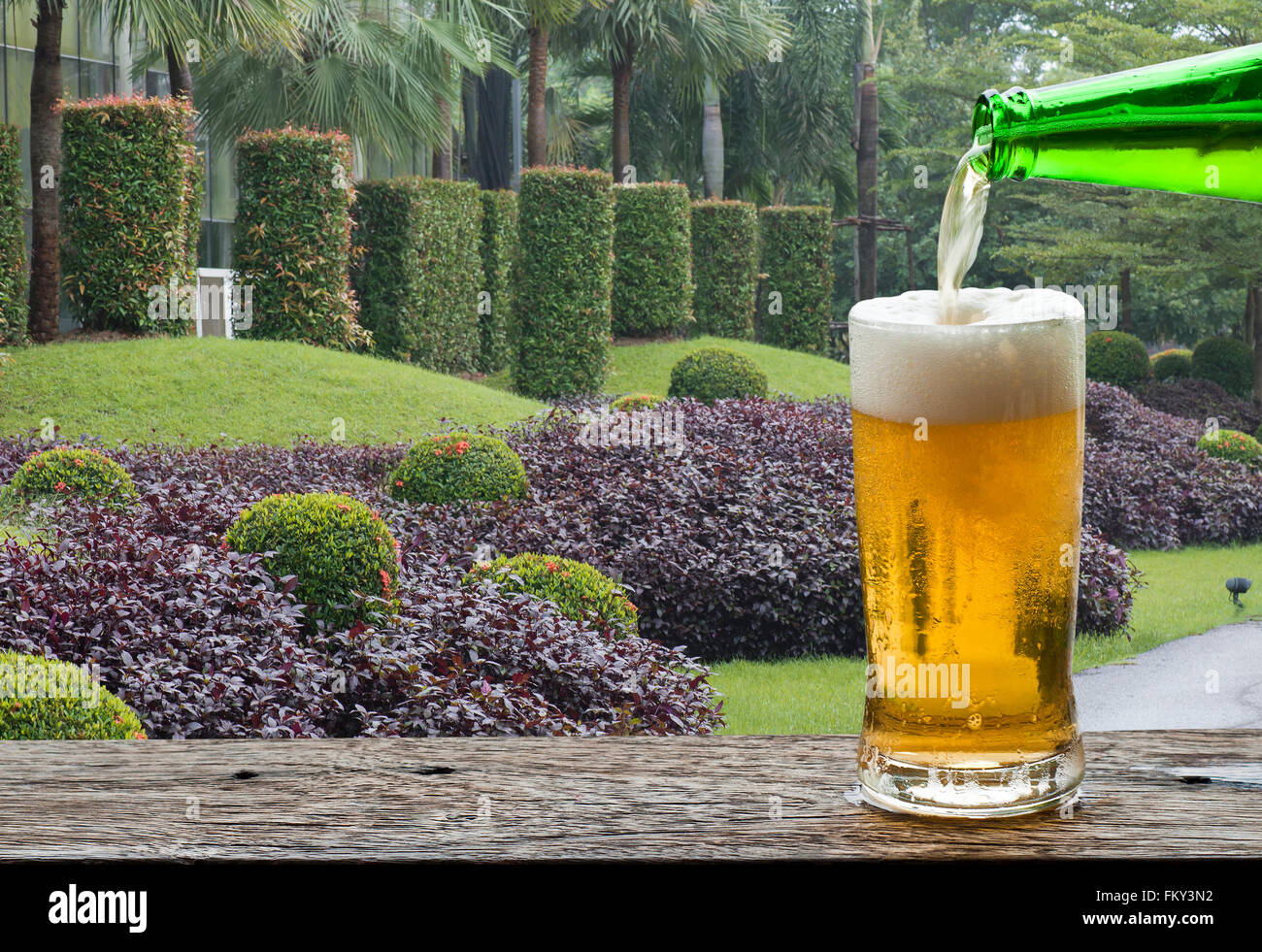 Enjoy beer in plant garden Stock Photo - Alamy