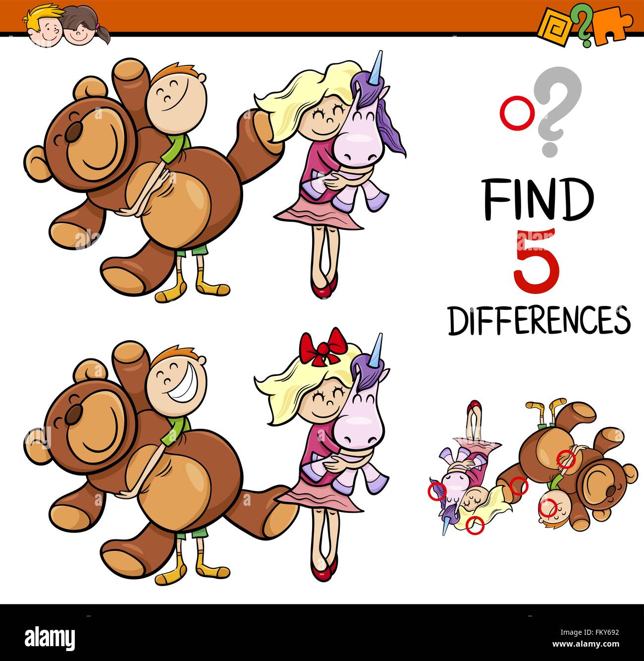 Cartoon Illustration of Finding Differences Educational Activity for ...