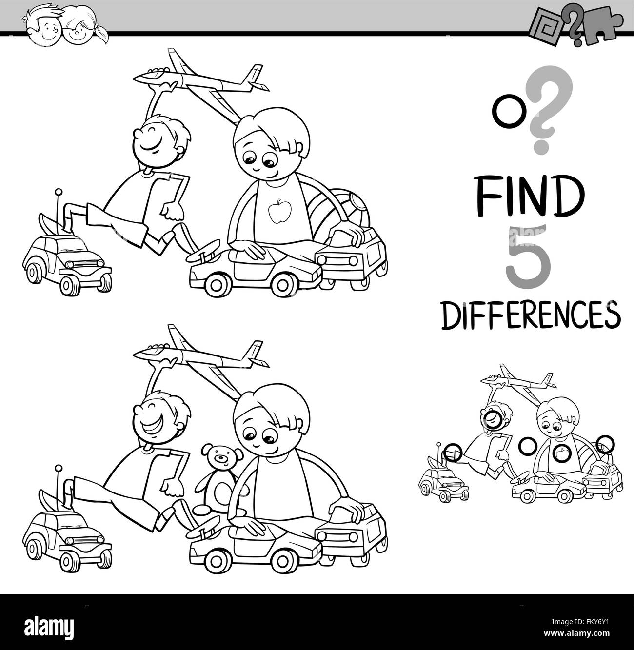 Black and White Cartoon Illustration of Finding Differences Educational ...