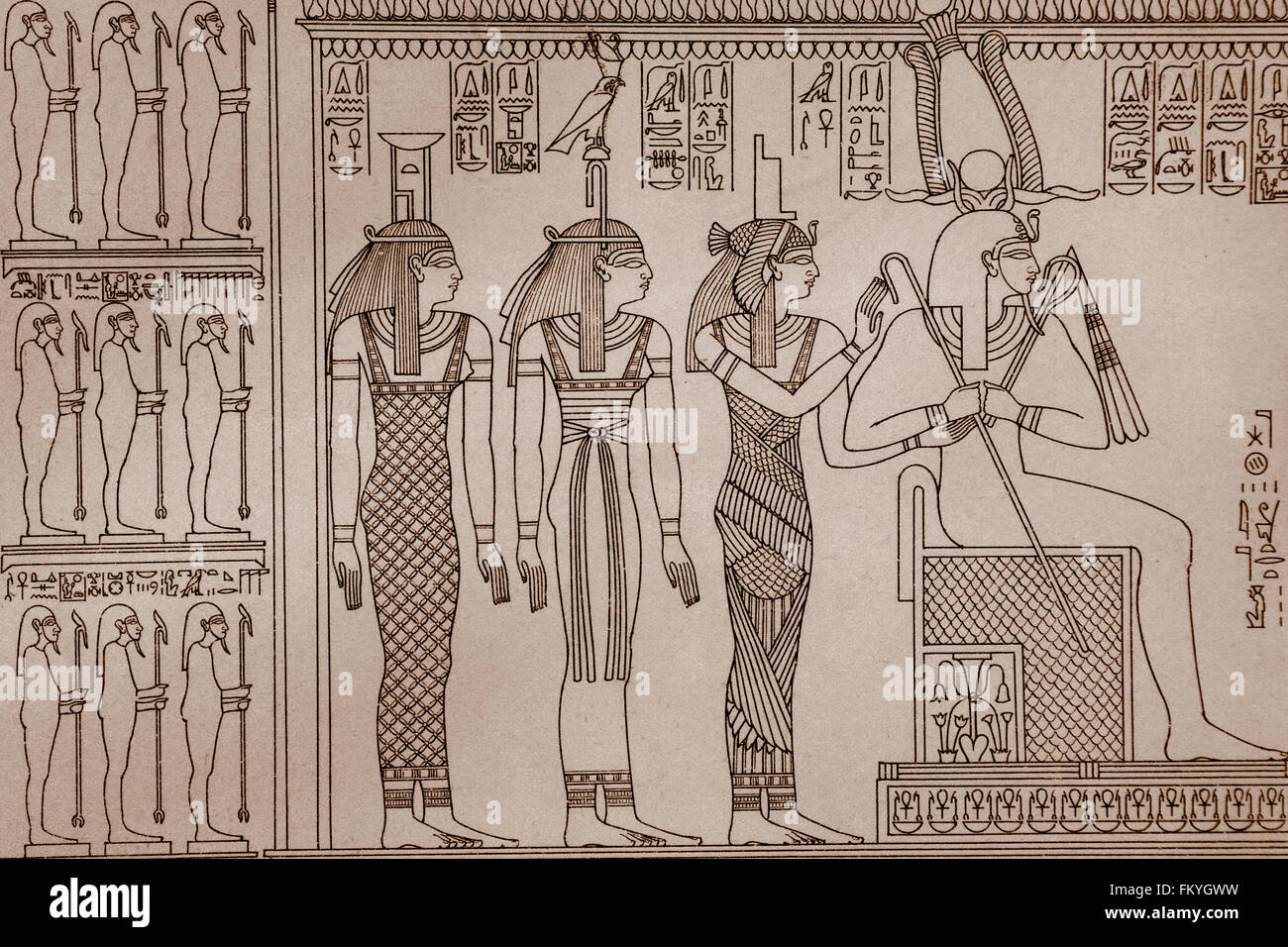 Egyptian Goddesses adoring the God Osiris Stock Photo - Alamy