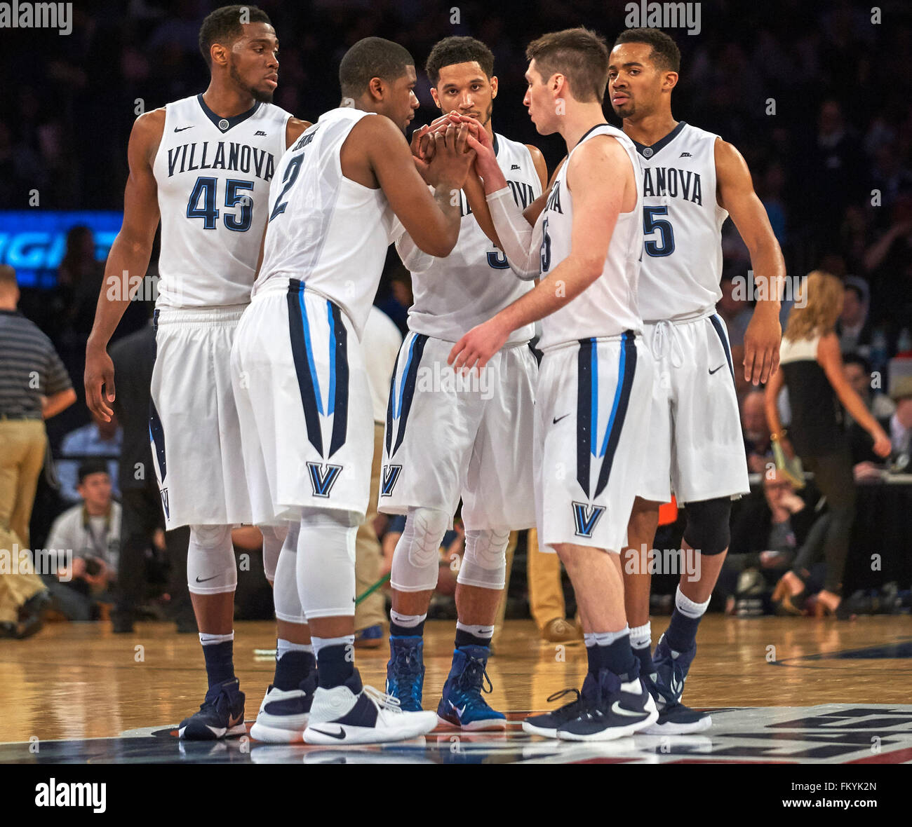 New York, New York, USA. 10th Mar, 2016. Villanova gathers after a ...