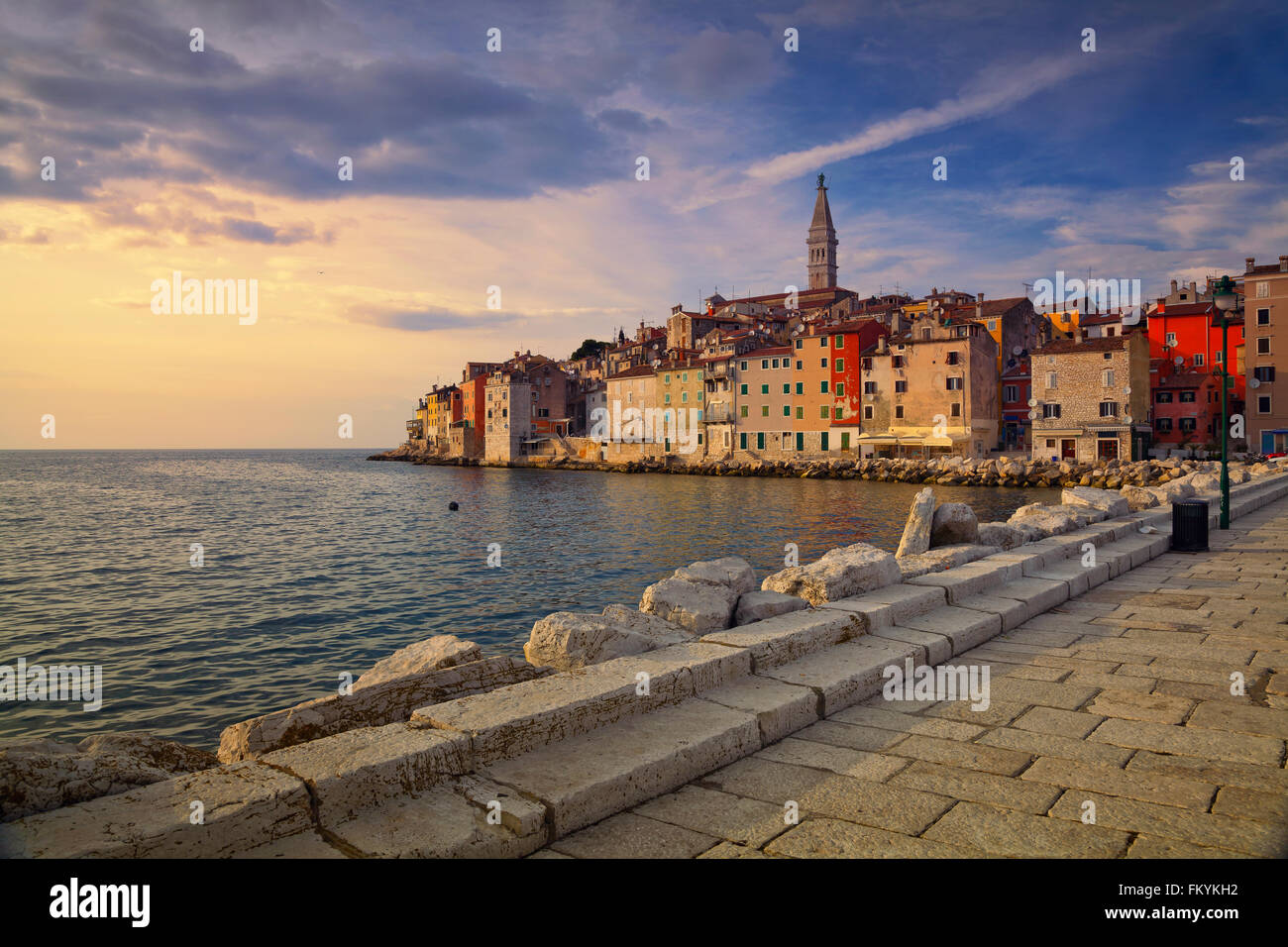 Rovinj, Croatia. Beautiful romantic old town of Rovinj during sunset ...